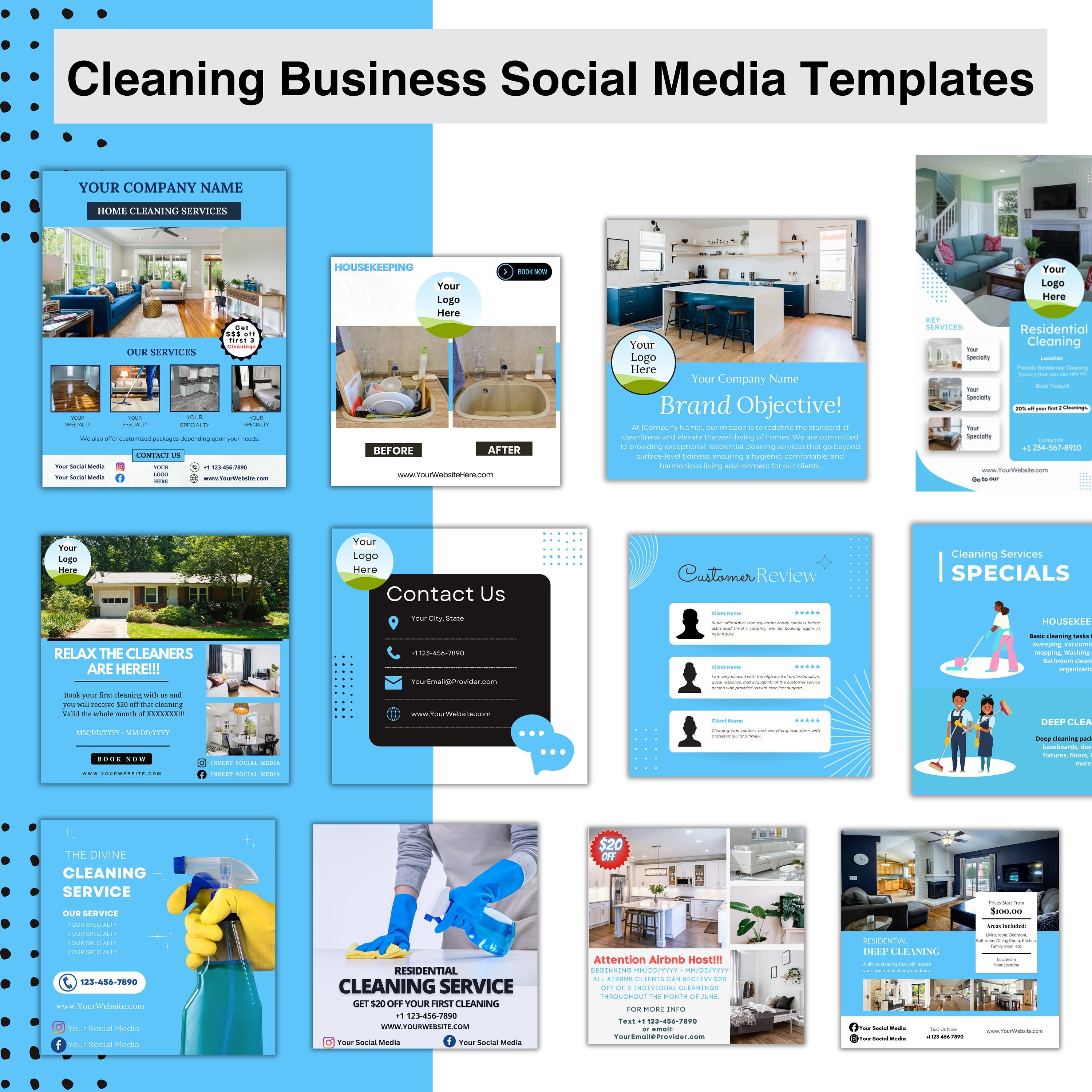 Cleaning Business Social Media Template Bundle | Editable Social Media ...