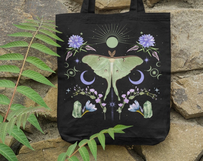 Moth Tote Bag Moon Child Celestial Tote Bag Whimsigoth Luna Moth ...