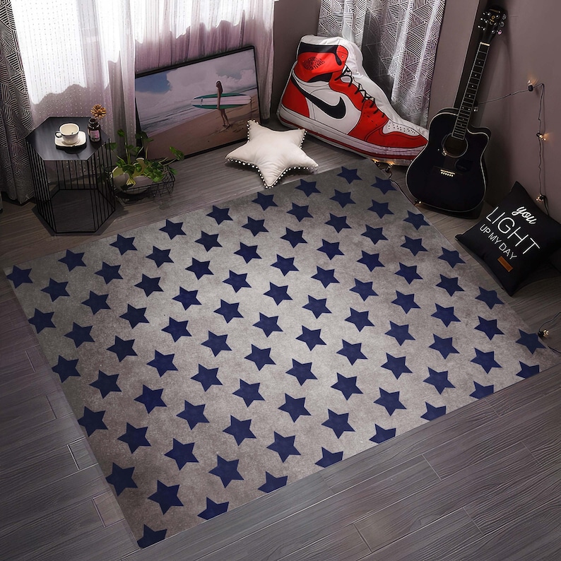 Star Rug Black Background Carpet, Black Stars Rug, Patterned Rug ...