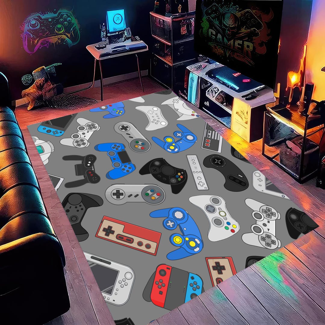 Joystick Pattern Indoor Rug - Game Console Area Decor - Retro Video ...