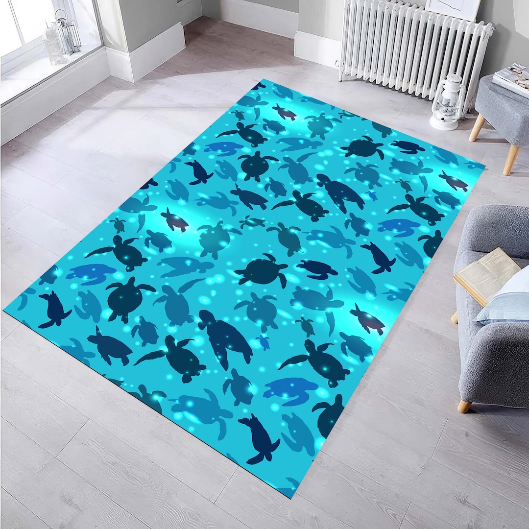 Turtle Rug Ocean Theme Carpet, Sea Turtle Decor, Marine Life Rug ...