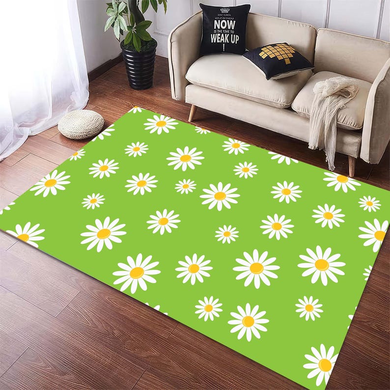 Daisy Rug, Flower Rug, Floral Area Rug, Spring Rug, Garden Rug, Daisy ...