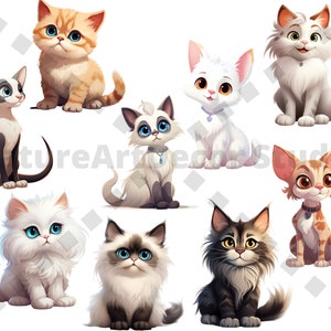 25pc Cute Cartoon Cat PNG Bundle, Cute Kitty Animal POD Allowed Digital ...