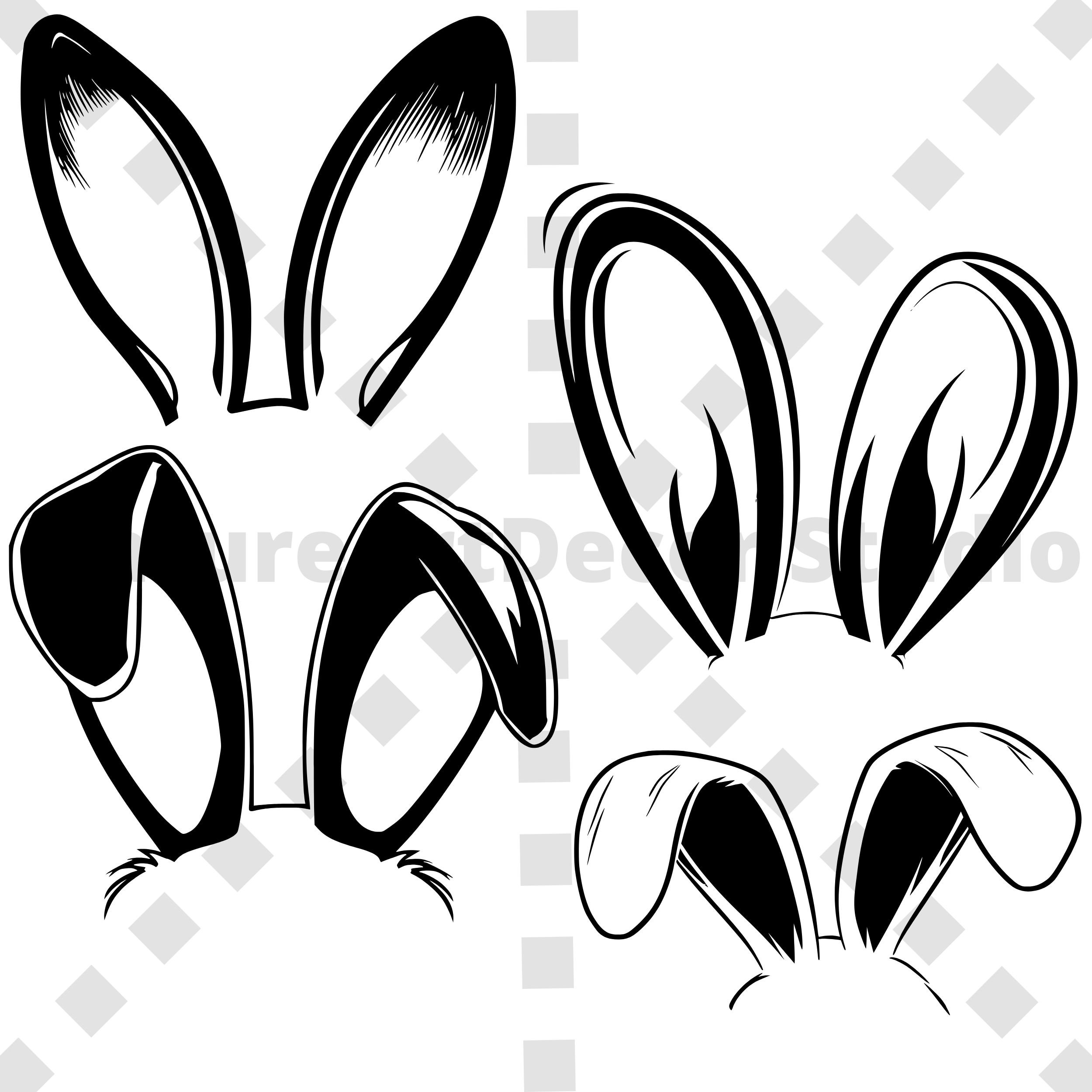 12pc Bunny Ears SVG Bundle, Cute Bunny Ears Clipart, Black and White ...