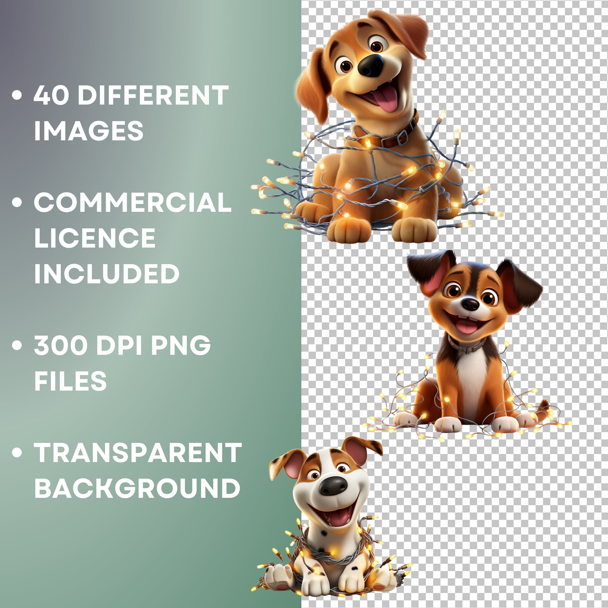 Cute Cartoon Christmas Dogs 40 Pc PNG Bundle, Cute Puppy Dog Tangled ...