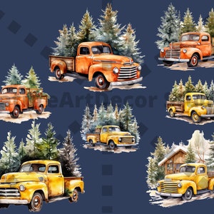 25pc Watercolor Winter Trucks PNG Bundle, Winter Pine Forest Allowed ...