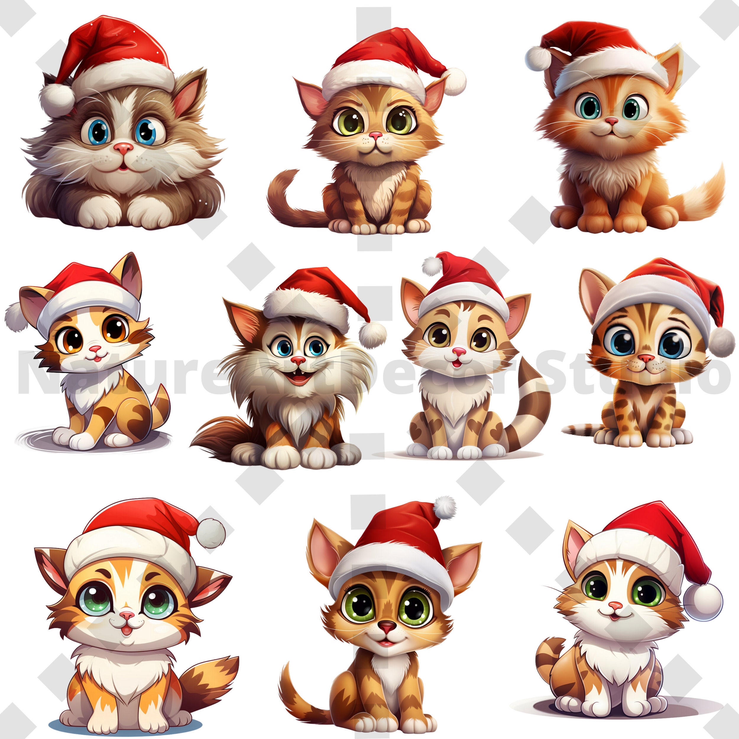 Cute Cartoon Christmas Cats 50 Pc PNG Bundle Cute Puppy Cat - Etsy UK