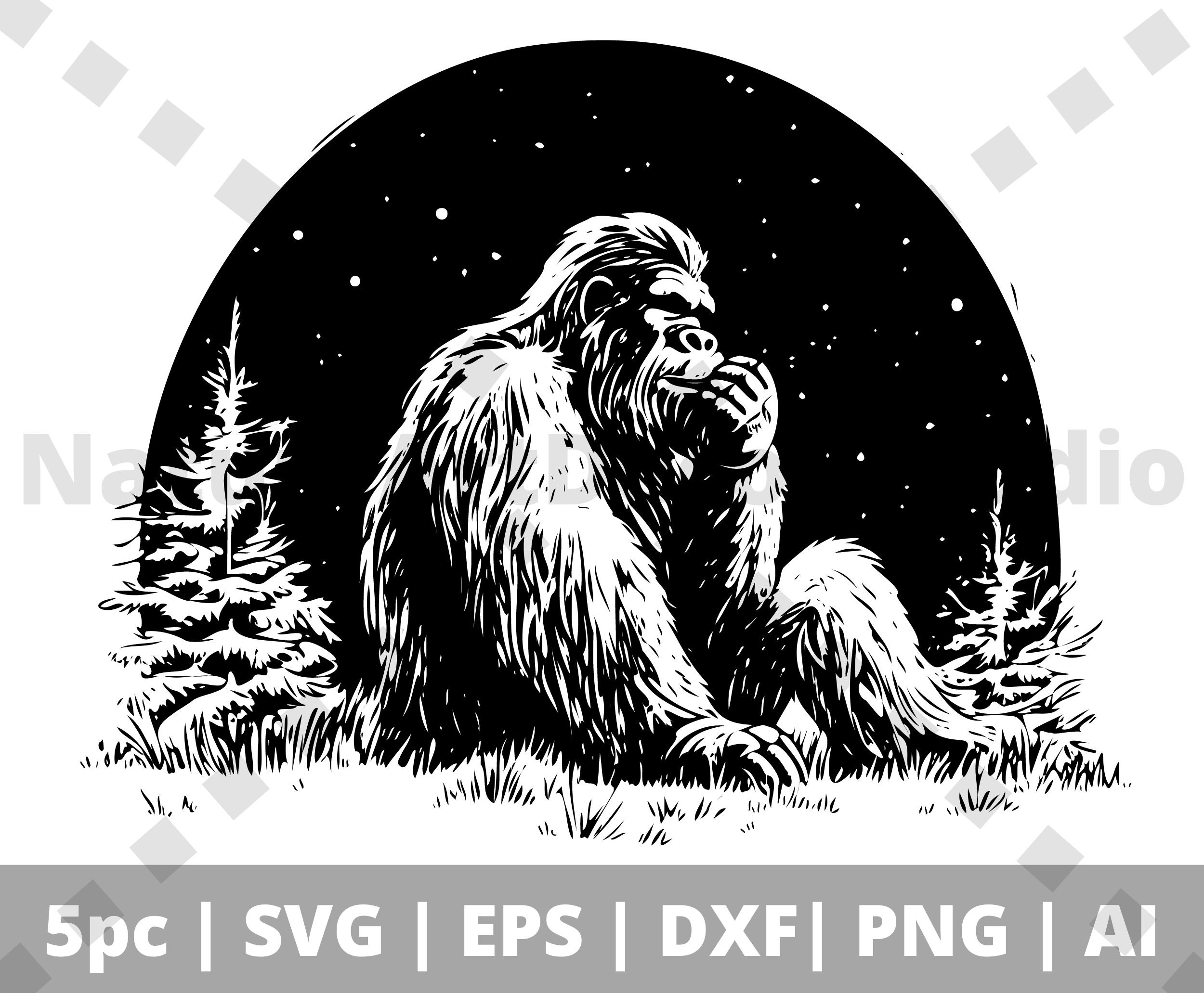 Bigfoot Line Art Svg, Png, Eps, Dxf, Ai Bundle, Sasquatch Yeticlipart ...
