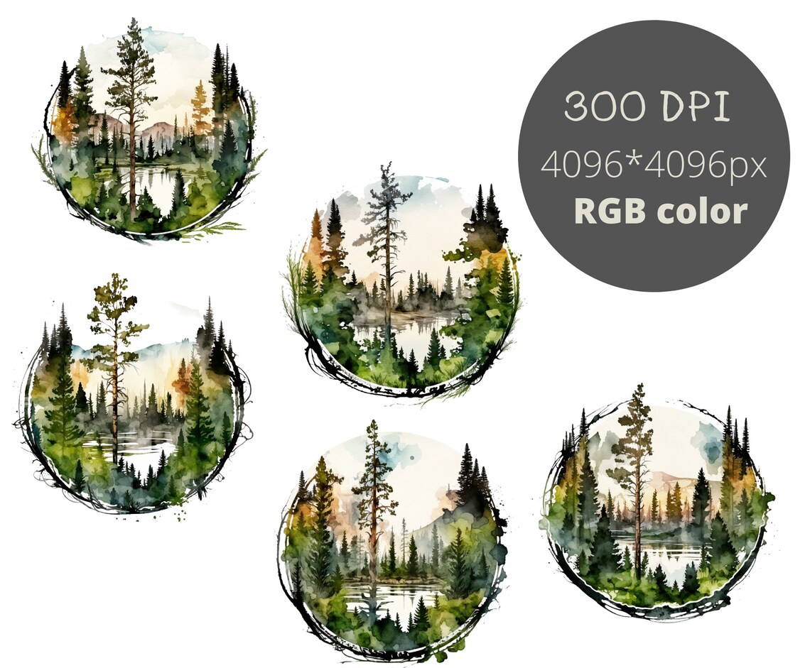 5pc Nature Landscape Water Color PNG Bundle Forest Outdoor - Etsy