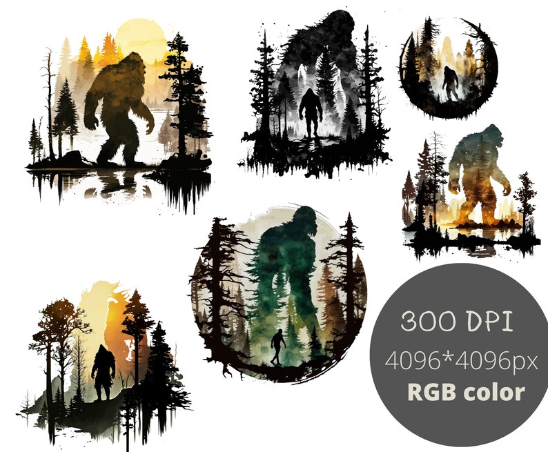 50pc Bigfoot Water Color PNG Bundle Sasquatch Yeti Hiking - Etsy
