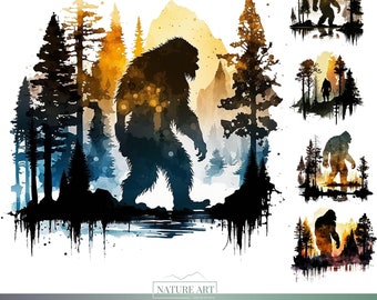 Set of 4 Bigfoot Watercolor Clipart PNG Files, Digital Downloads for ...