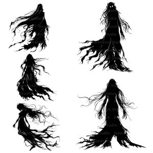 Banshee Silhouette Line Art Svg Bundle, Female Monster Cryptid Clipart ...