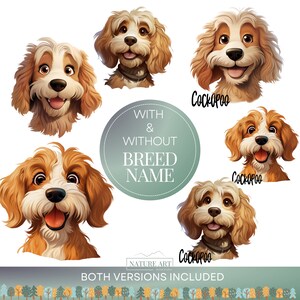 5pc Cartoon Cockapoo Dog Head PNG Bundle, Cute Puppy POD Allowed ...