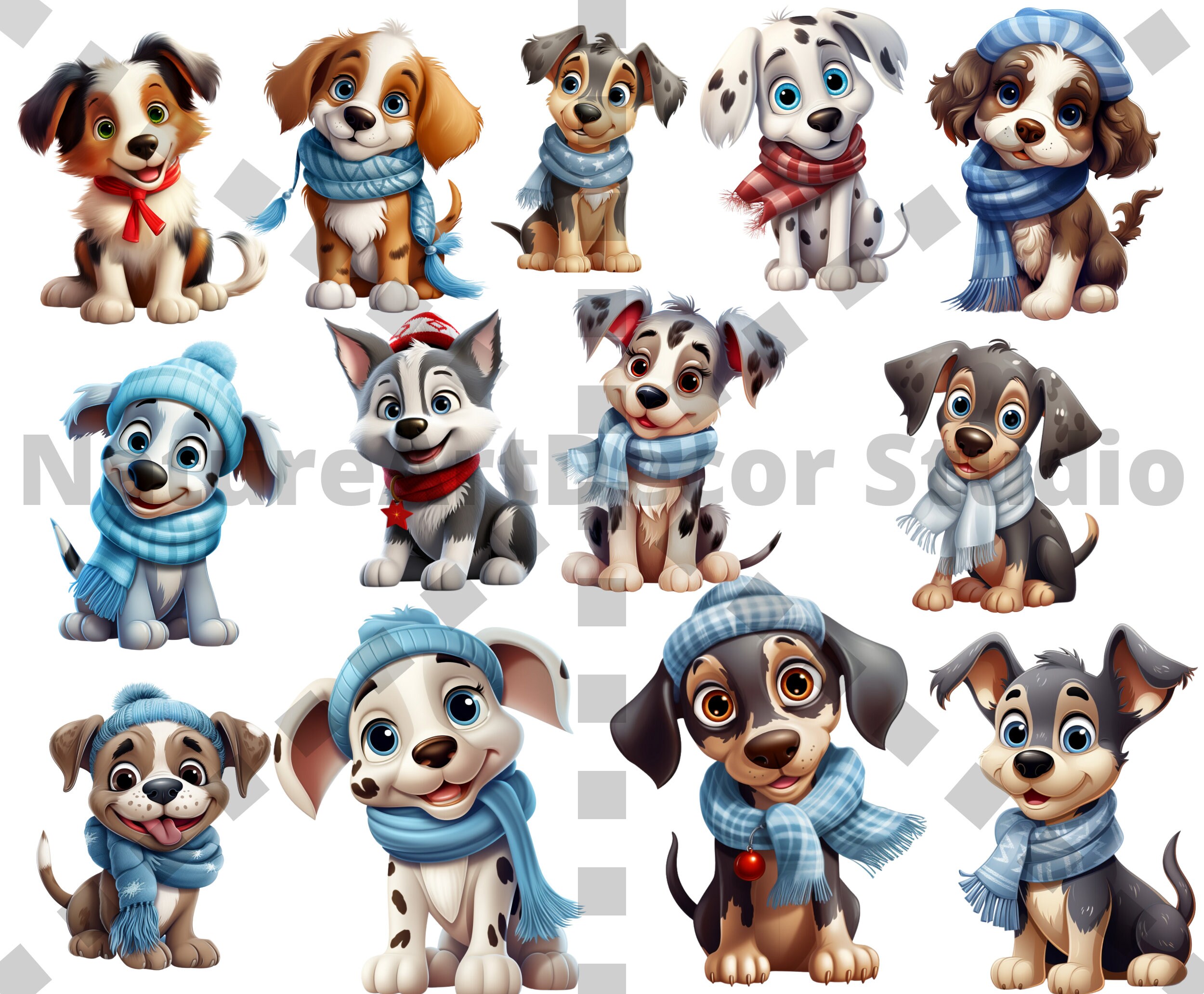 Cute Cartoon Winter Dogs 50 Pc PNG Bundle Cute Puppy With - Etsy