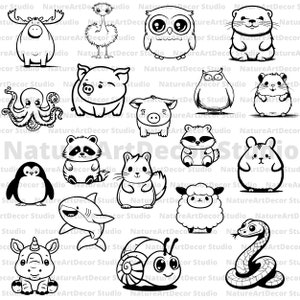 95pc Cute Puffy Animal Doodle SVG Bundle, Cute Woodland Animals, Fluffi ...