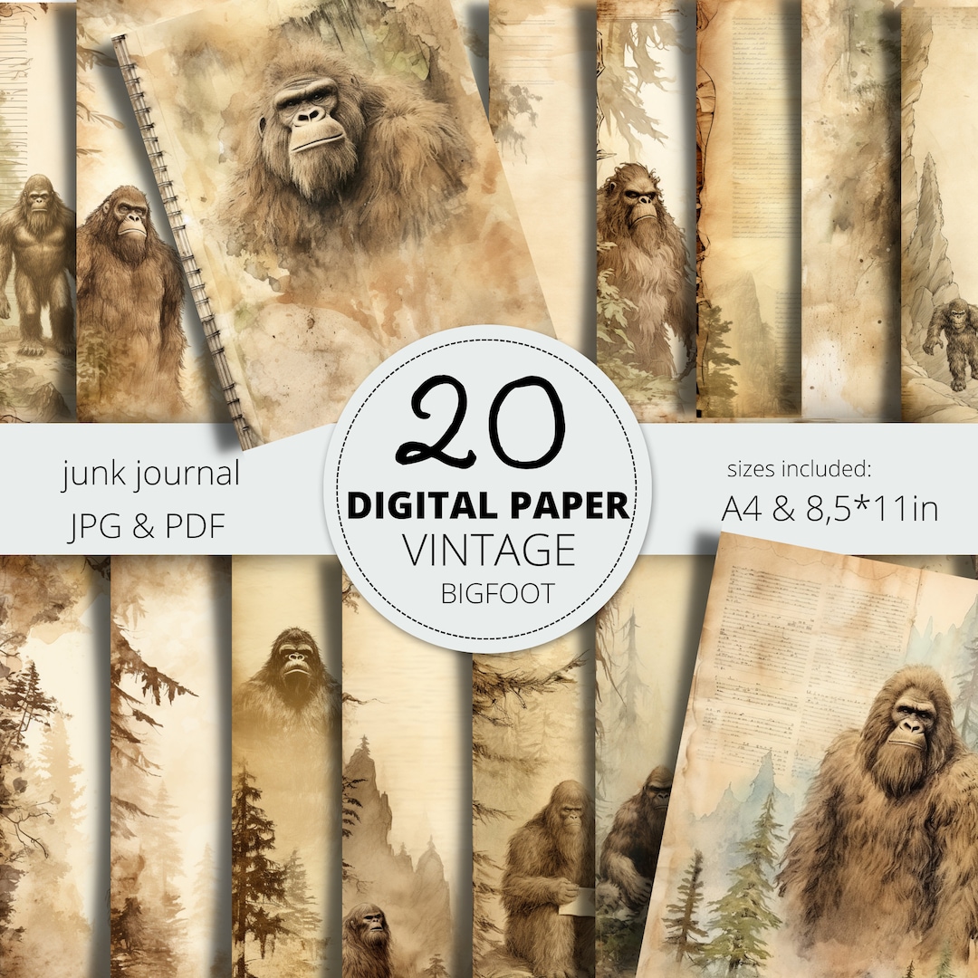 20 Pc Ancient Bigfoot Paper Textures Journal Kit, Vintage Sasquatch ...