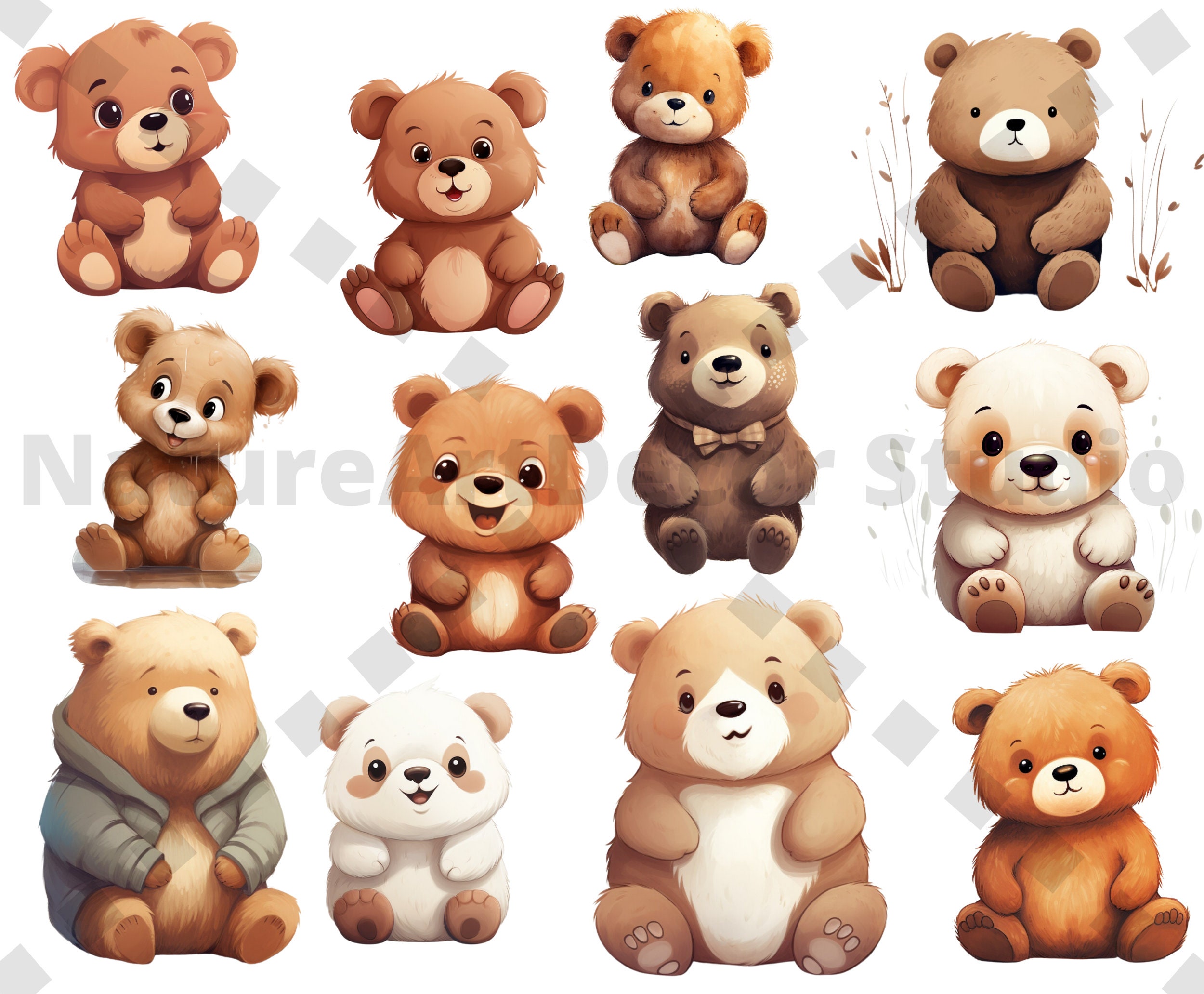 70pc Cute Cuddly Bears PNG Bundle Delightful Drawings of - Etsy