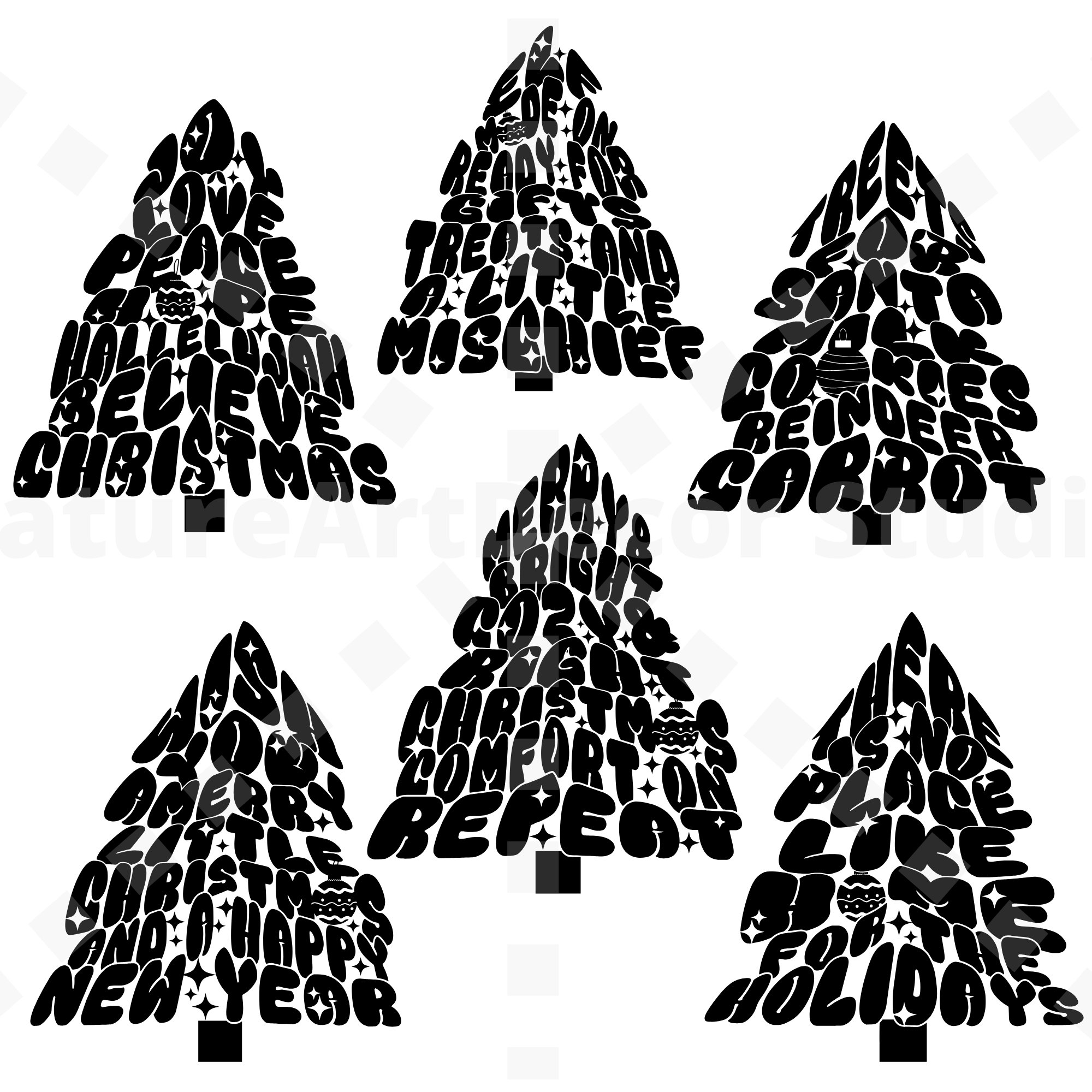 20pc Funny Christmas Text Tree SVG Bundle X-mas Tree Word - Etsy