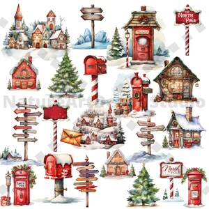 100pc North Pole Vintage Santa Watercolor PNG Clipart Bundle, Winter ...