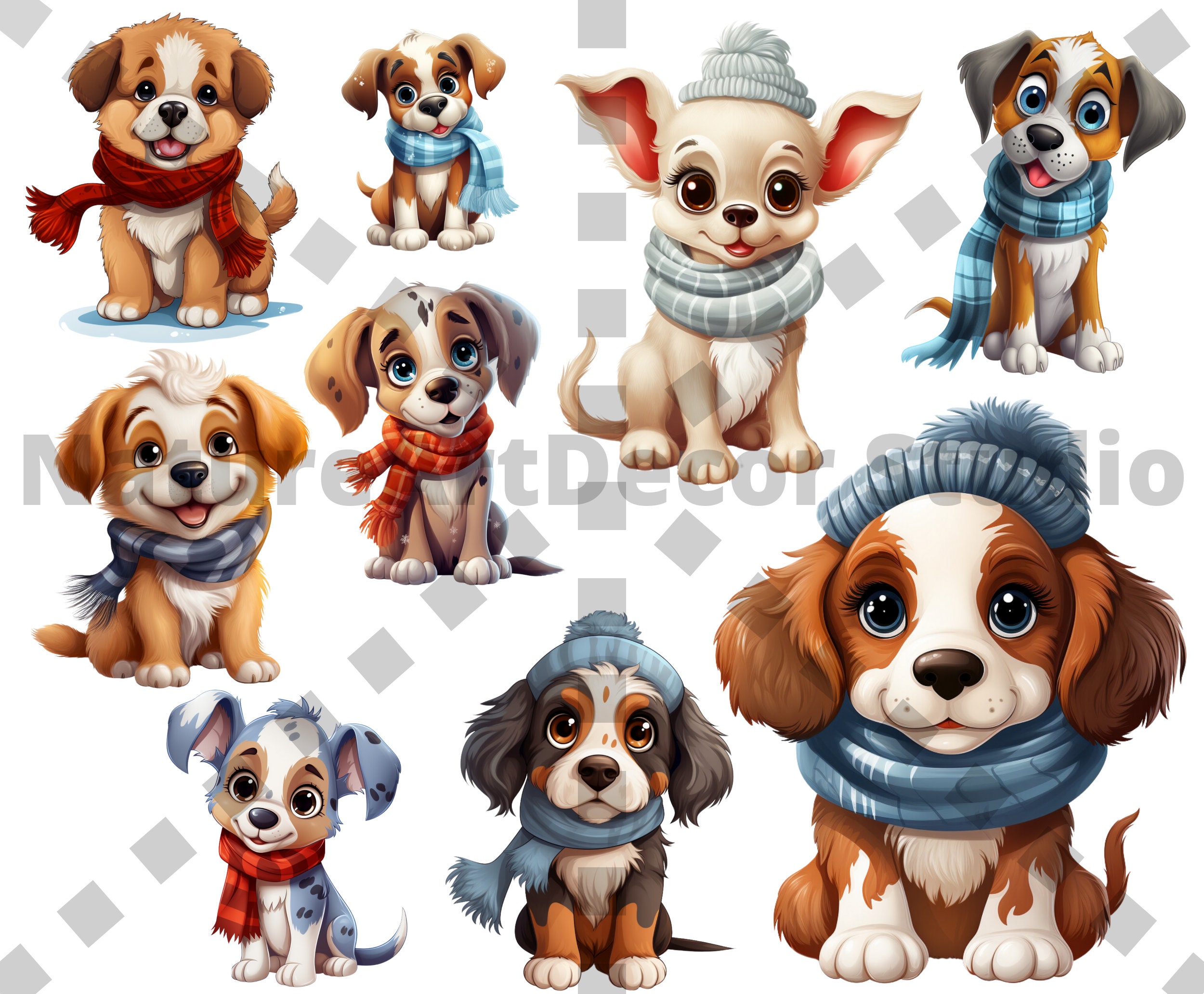 Cute Cartoon Winter Dogs 50 Pc PNG Bundle Cute Puppy With - Etsy