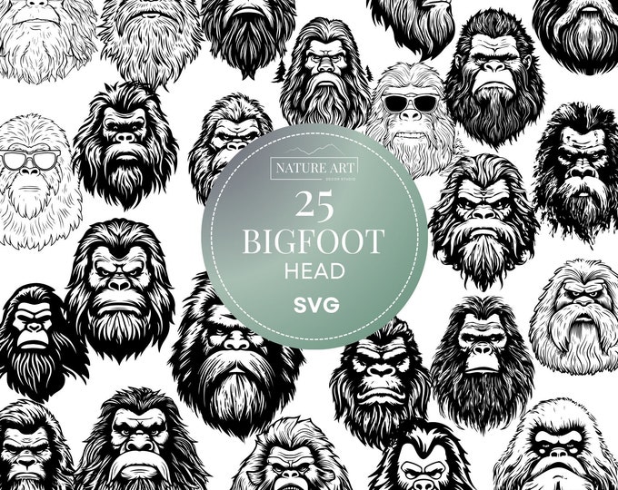 Bigfoot Silhouette Line Art Svg Bundle, Sasquatch Yeti Clipart, POD ...