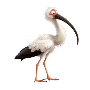 5pc Cartoon IBIS Bird Clipart PNG Bundle, Cute Ibis POD Allowed Digital ...