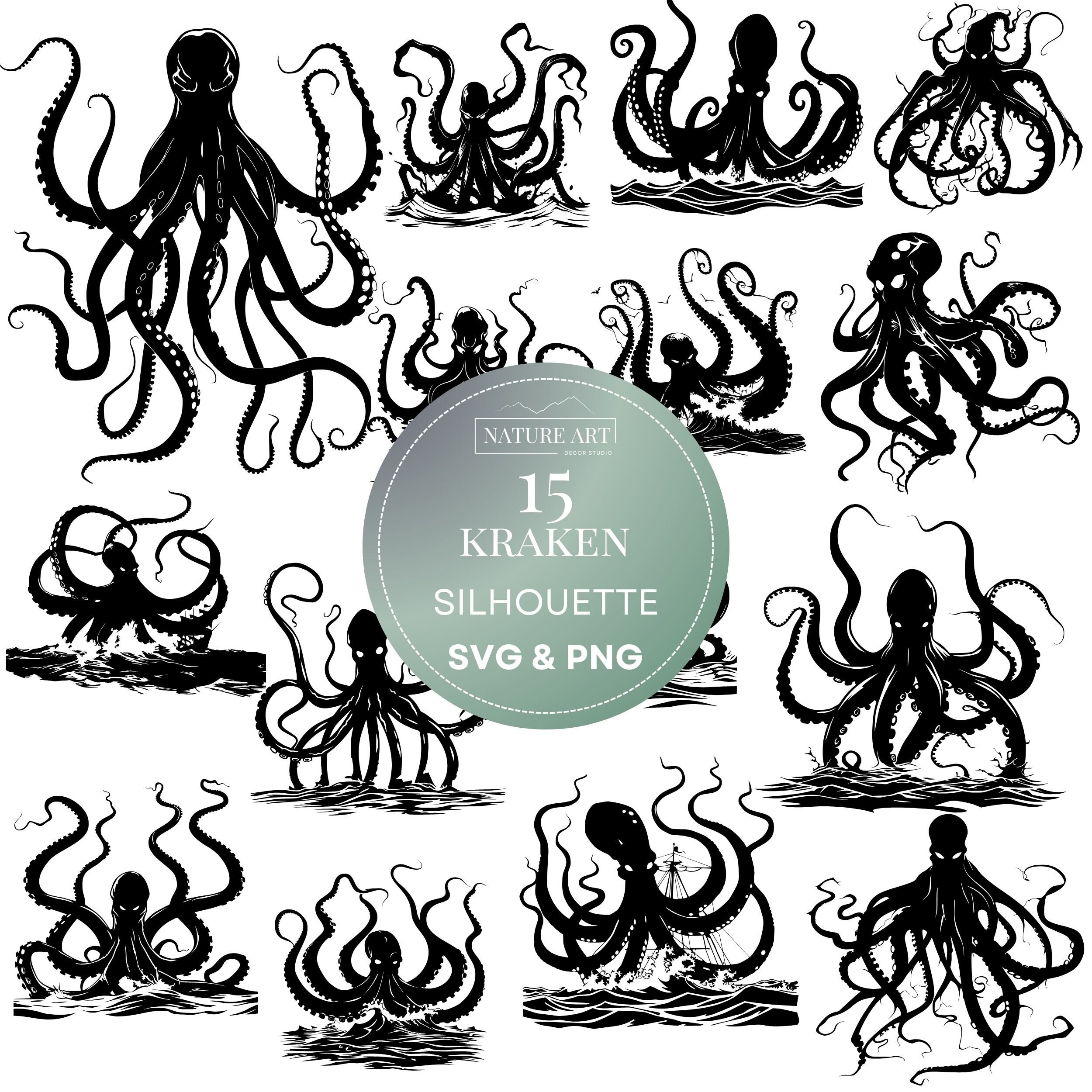 Silueta De Kraken Cartoon Octopus Schwarzweiß Stockfotos Und Bilder