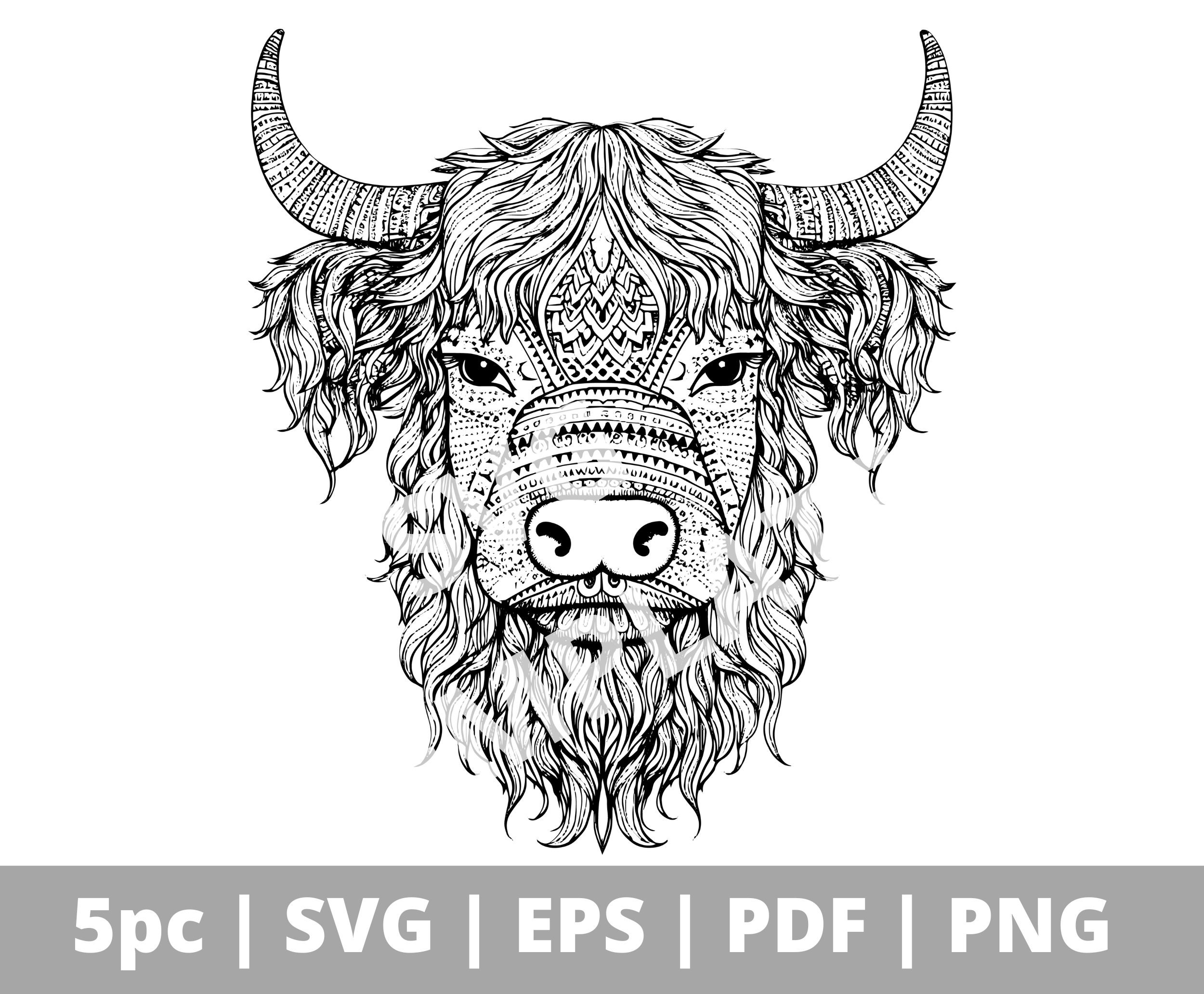 5pc Boho Highland Cow SVG EPS PDF Png Bundle Hippie Cow - Etsy
