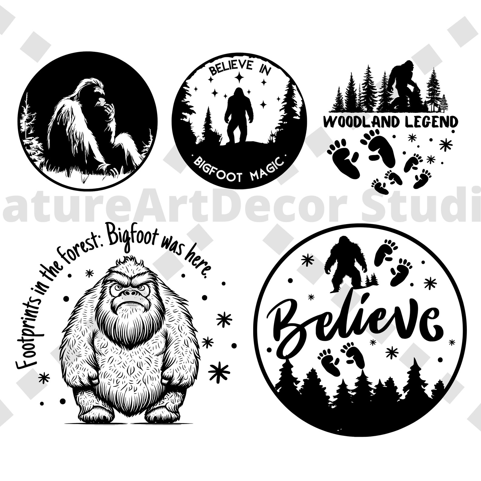 10pc Bigfoot Circle Word Art Svg Bundle, Sasquatch Yeti Text Clipart ...