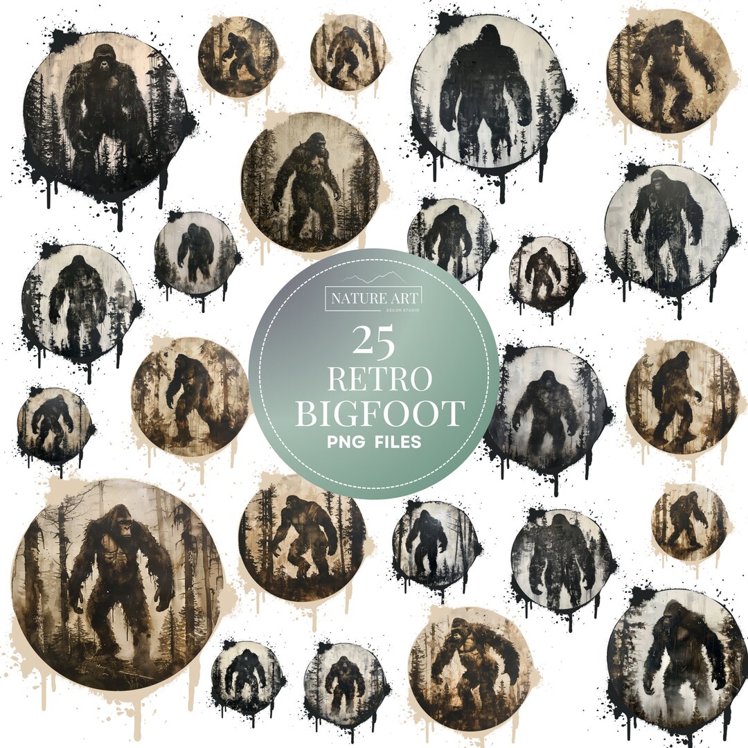 Retro Bigfoot 25pc PNG Bundle, Vintage Sasquatch Imges, Yeti Clipart ...