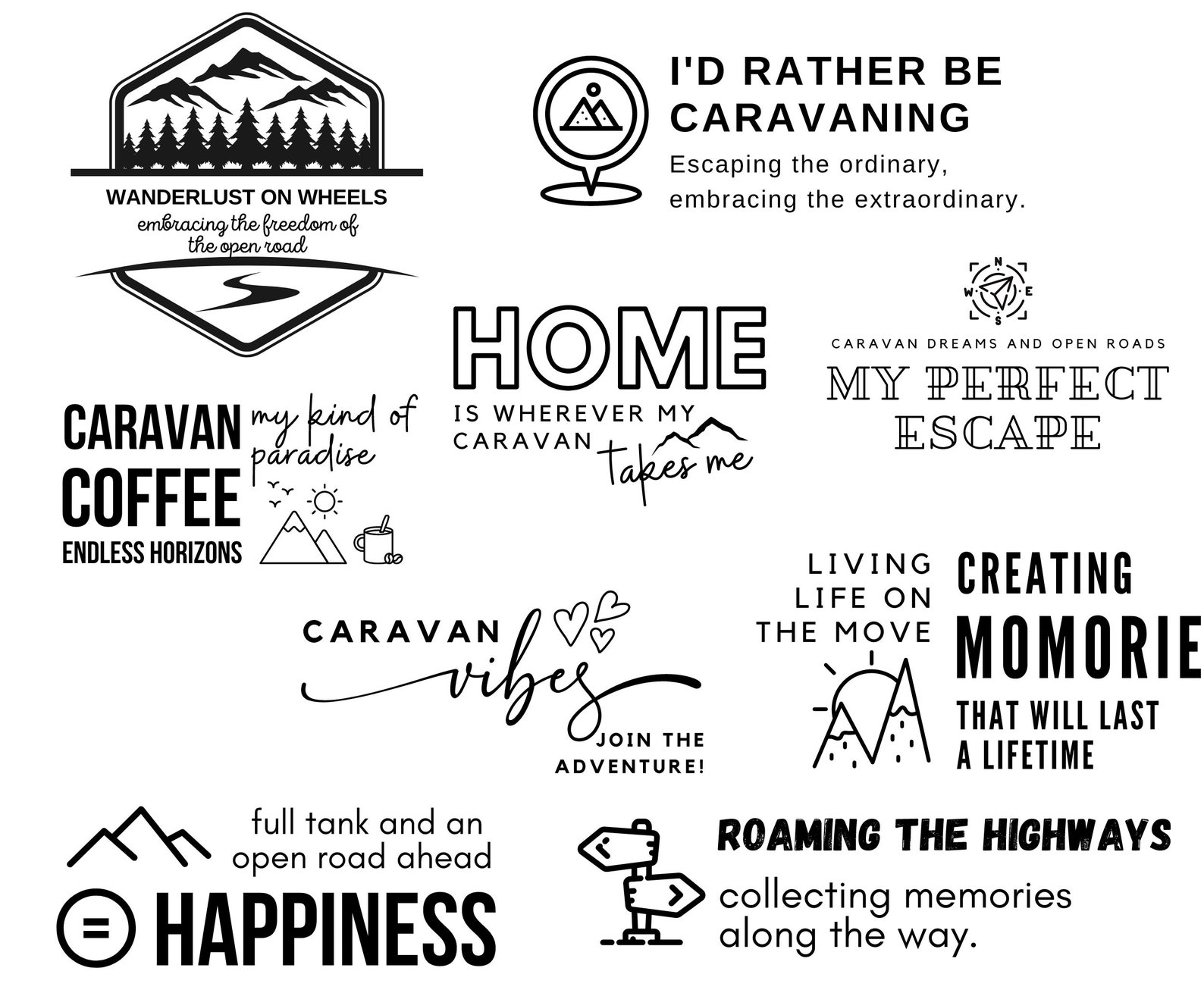 25pc Happy Caravan Text SVG Bundle, Camping Cut Files, Outdoor Camping ...