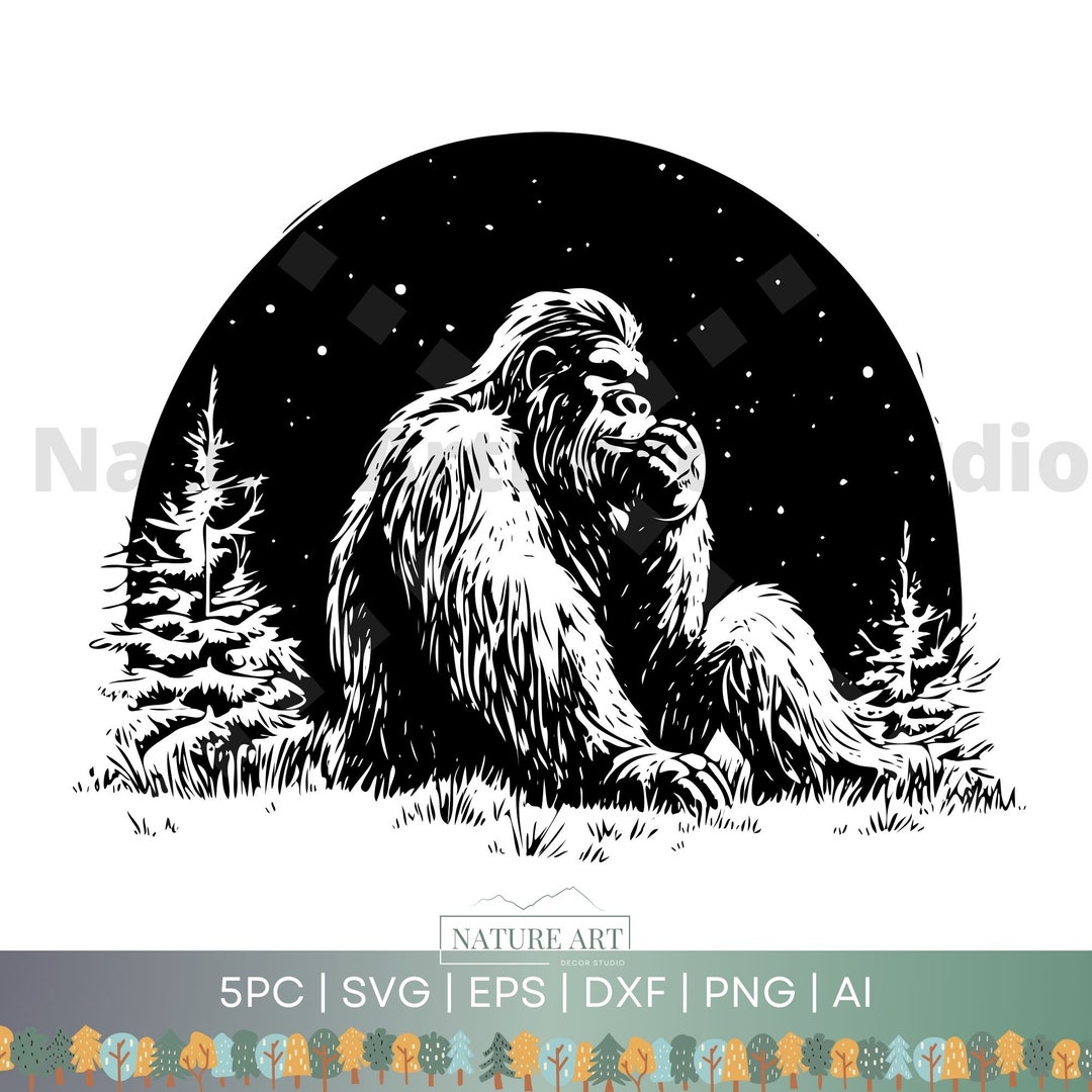 Bigfoot Line Art Svg, Png, Eps, Dxf, Ai Bundle, Sasquatch Yeticlipart ...