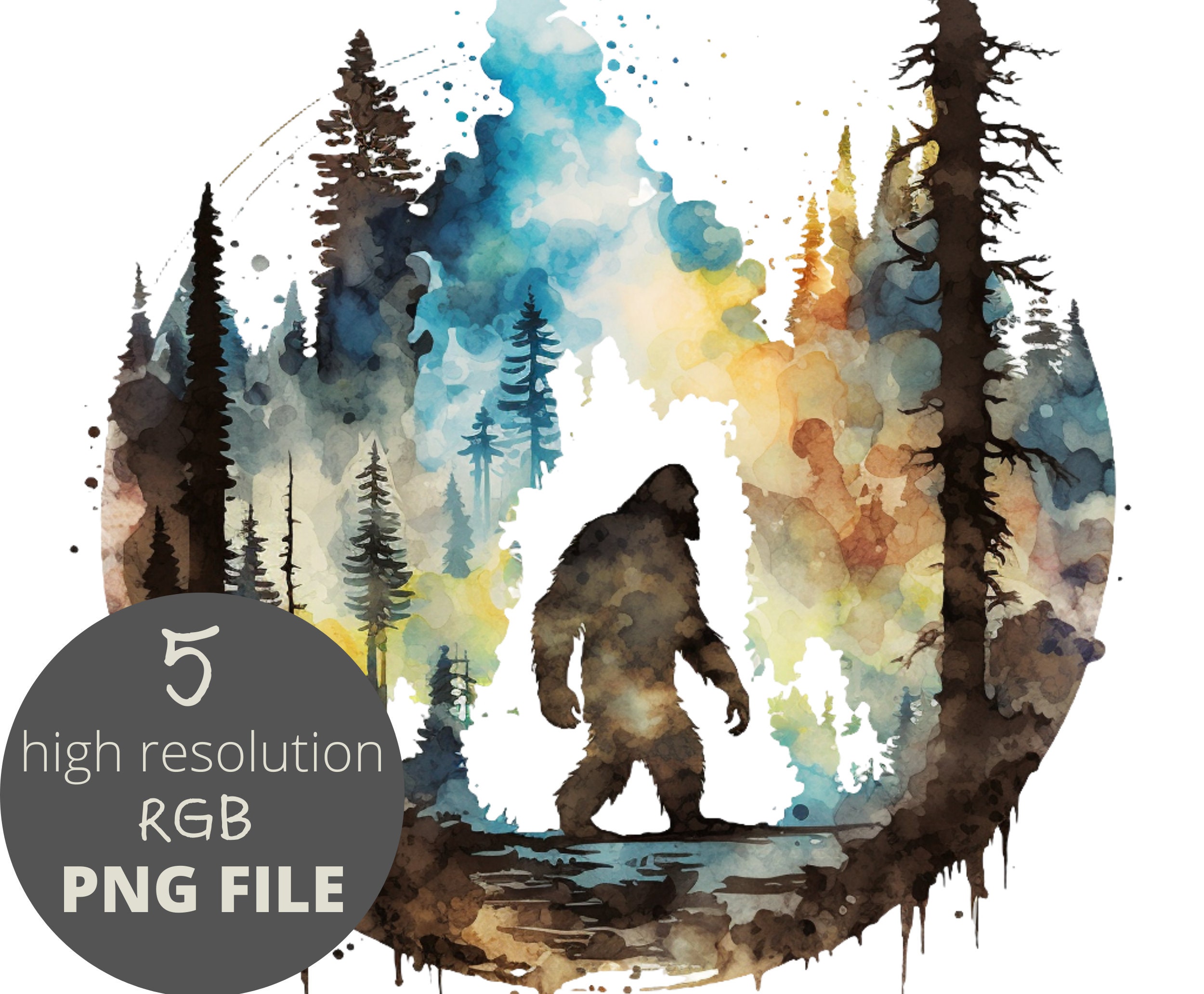5pc Bigfoot Water Color PNG Bundle Sasquatch Yeti Hiking - Etsy