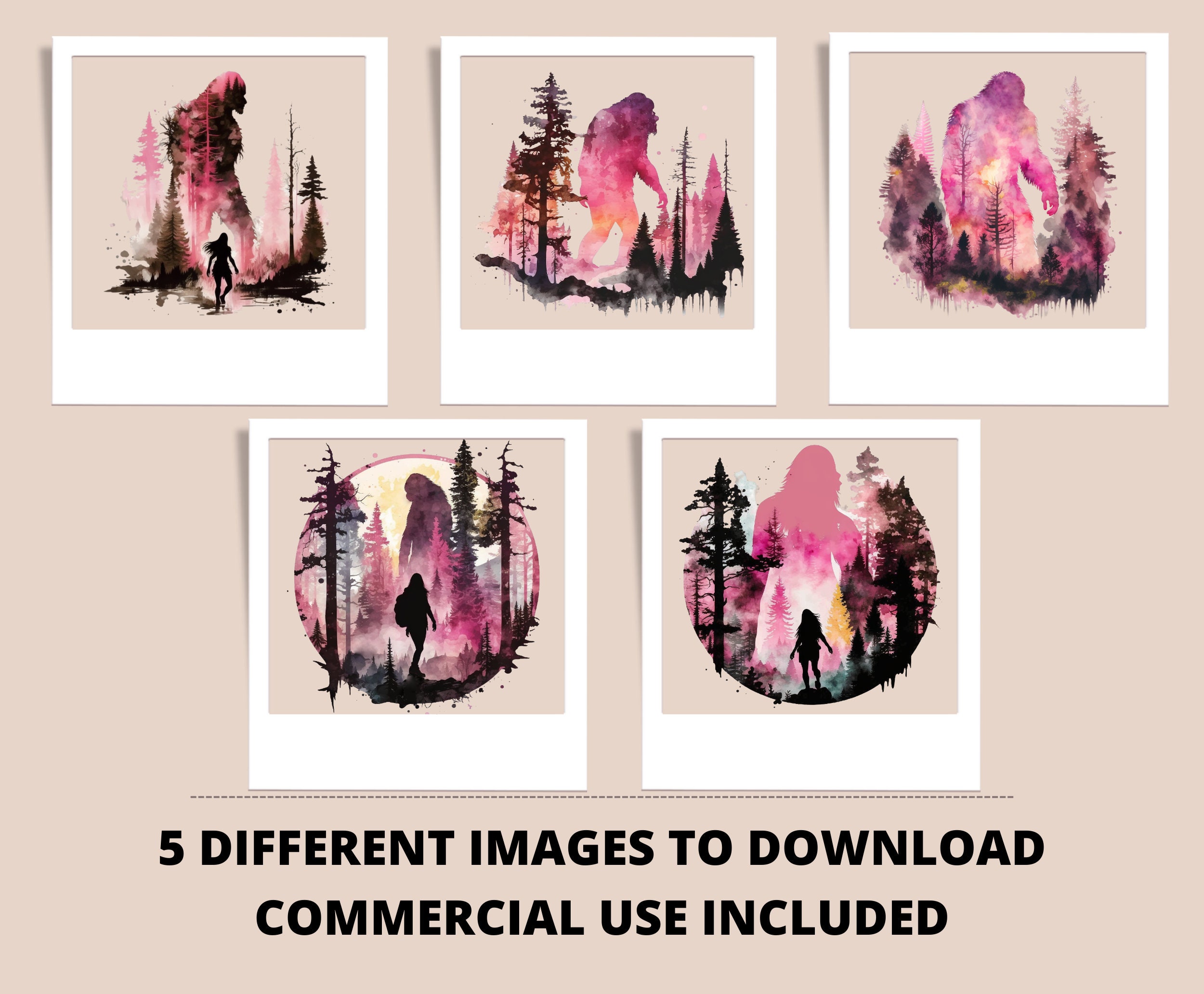 5pc Bigfoot Water Color PNG Bundle Sasquatch Yeti Hiking - Etsy