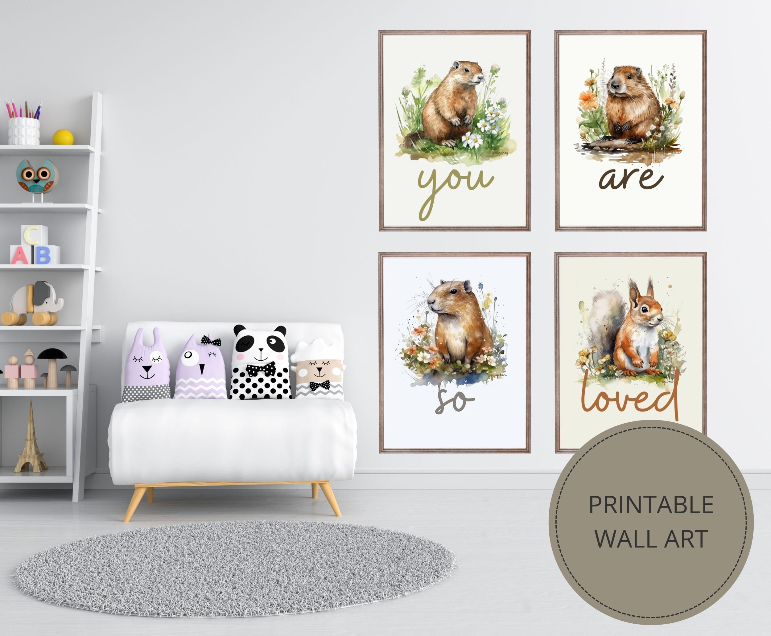 Printable Nursery Room Animals Watercolor Wall Art Decor, Set of 4 JPG ...