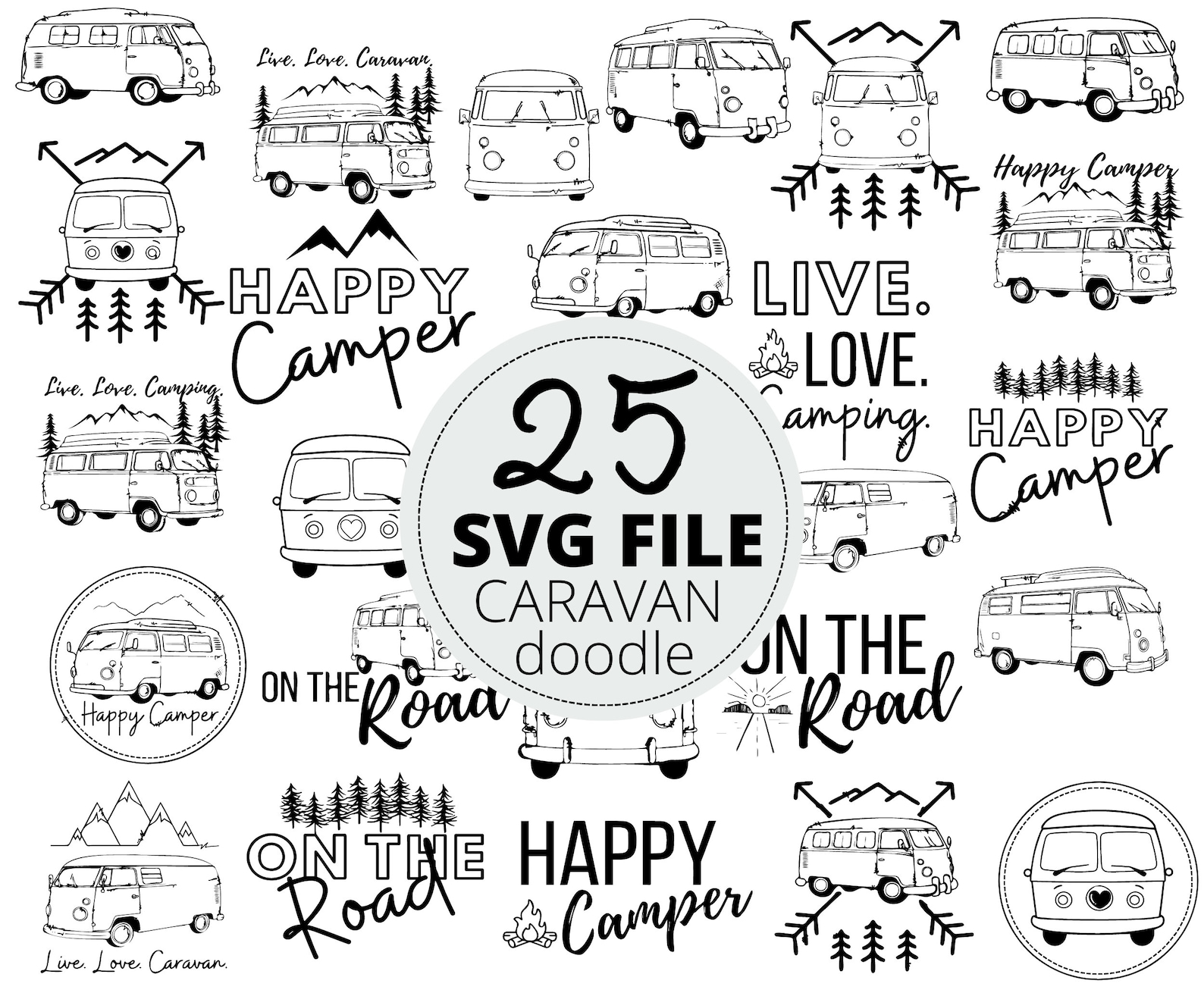 25pc Hippie Hand-drawn Caravan Doodle SVG Bundle Camping Cut - Etsy ...