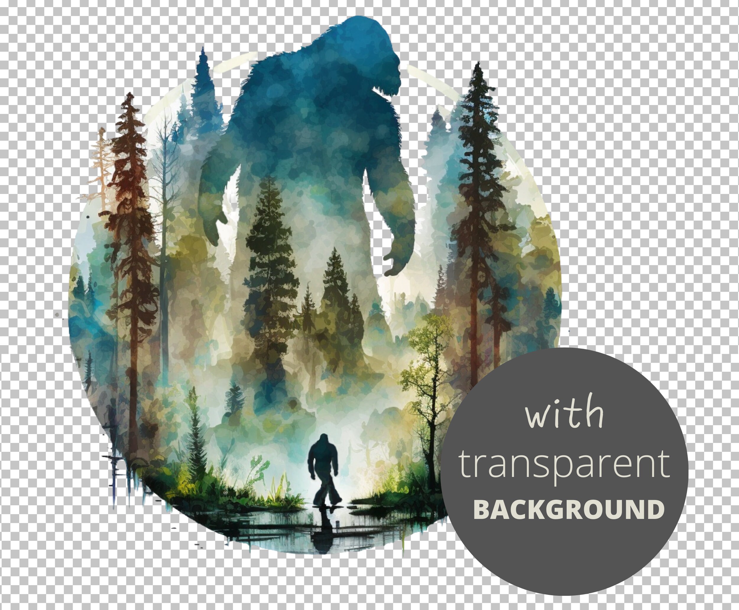 5pc Bigfoot Water Color PNG Bundle Sasquatch Yeti Hiking - Etsy