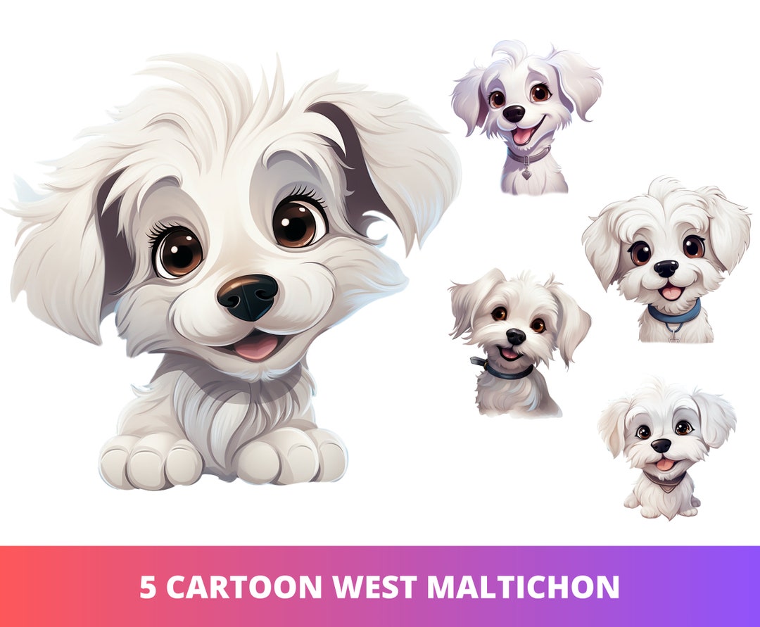 5pc Cartoon Maltichon Dog Head PNG Bundle, Puppy Portrait POD Allowed ...