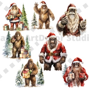 35pc Bigfoot in Santa Mood Watecolor PNG Bundle, Sasquatch Yeti ...