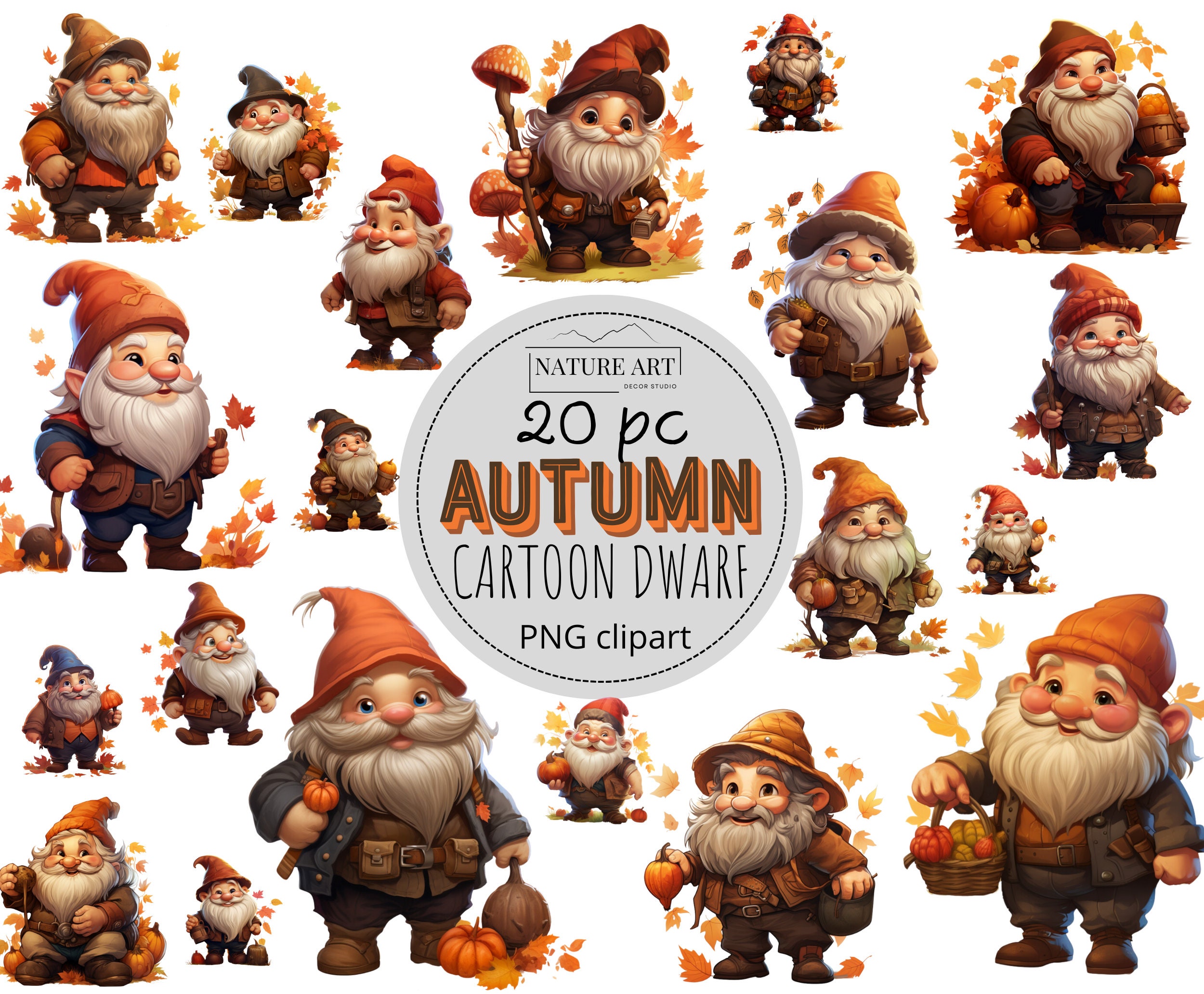 20pc Autumn Cartoon Dwarf PNG Bundle Gnomes Clipart Fantasy - Etsy