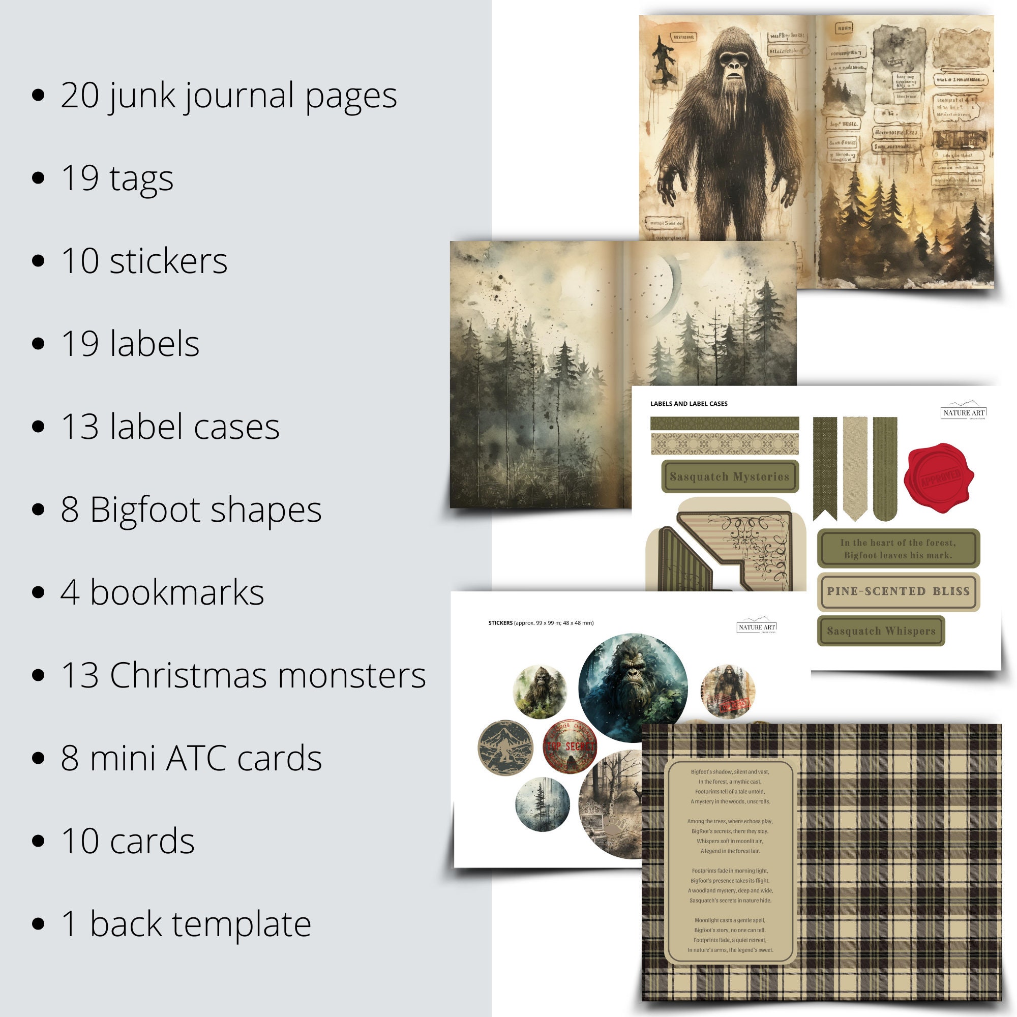 Bigfoot Vintage Junk Journal Kit, 40 Sasquatch Printable Scrapbooking ...