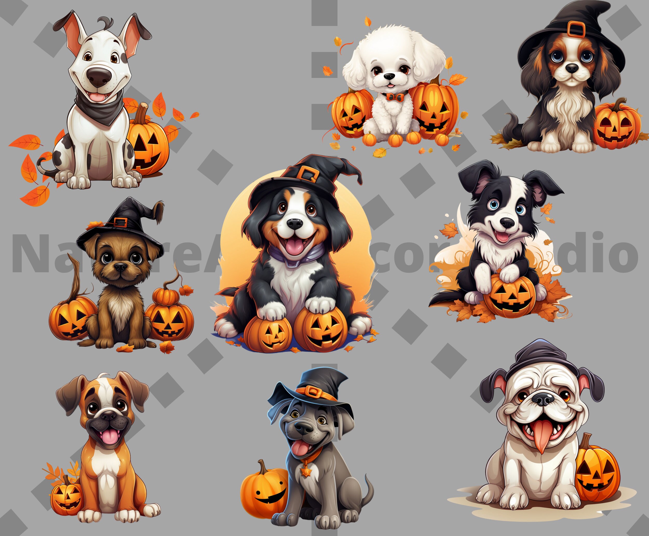 45pc Halloween Cartoon Dog PNG Bundle, Cute Puppy POD Allowed Digital ...