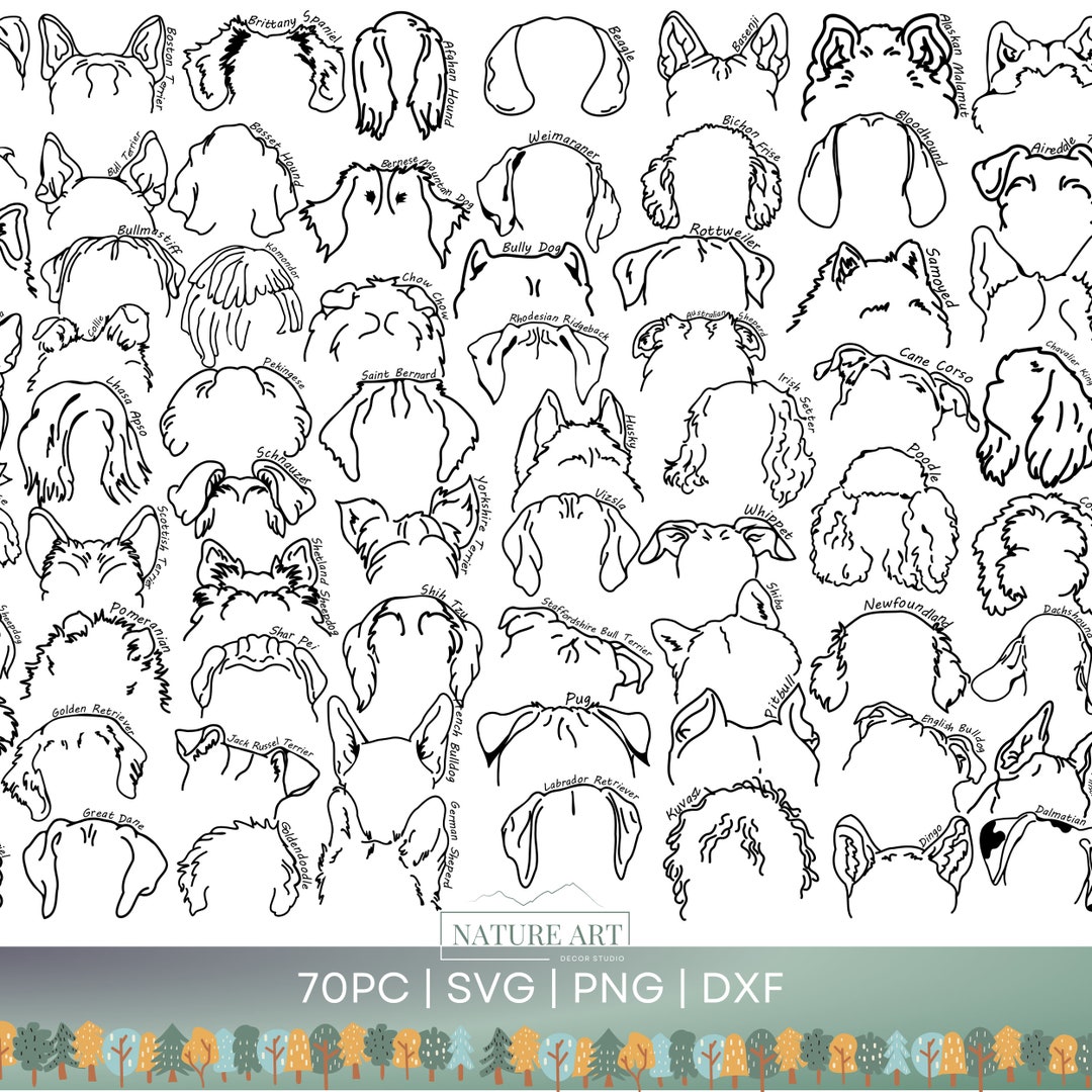 70pc Dog Ears Doodle SVG | PNG | DXF Bundle, Dog Breed Outline Image ...