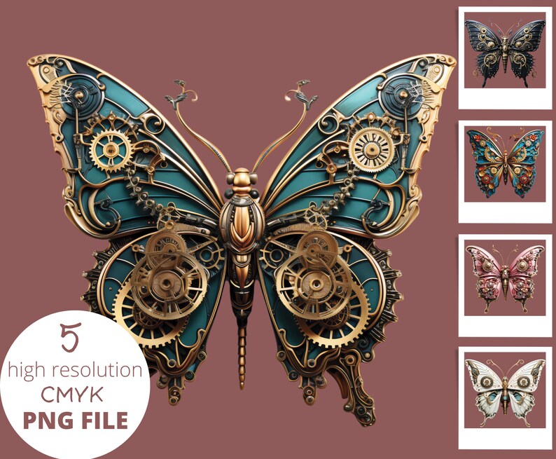 5pc Steampunk Butterfly PNG Bundle Steampunk Animal POD - Etsy