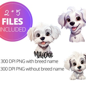 5pc Cartoon Maltichon Dog Head PNG Bundle, Puppy Portrait POD Allowed ...