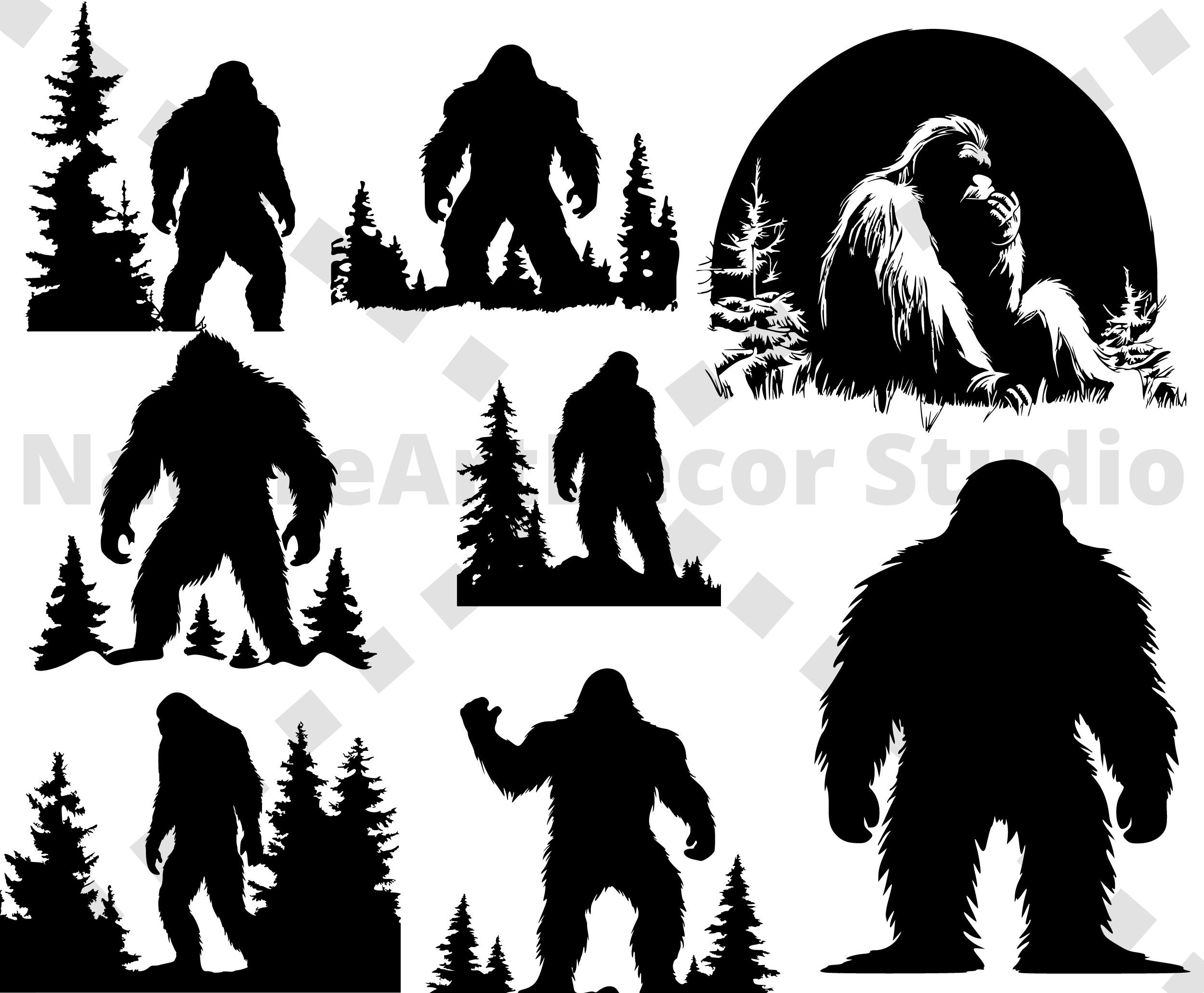 Bigfoot Silhouette Line Art Svg Bundle, Sasquatch Yeti Clipart, POD ...
