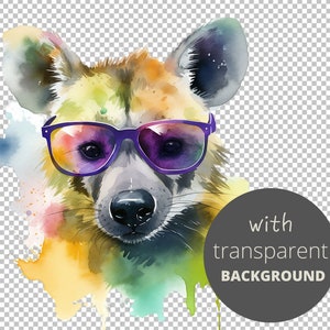 5 Cute Hyena With Sunglasses Water Color Animal PNG Bundle, Animal ...