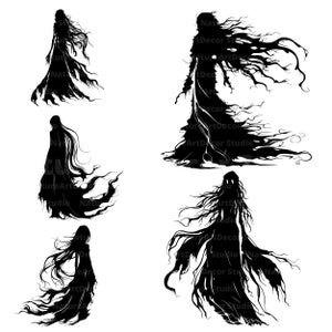 Banshee Silhouette Line Art Svg Bundle, Female Monster Cryptid Clipart ...