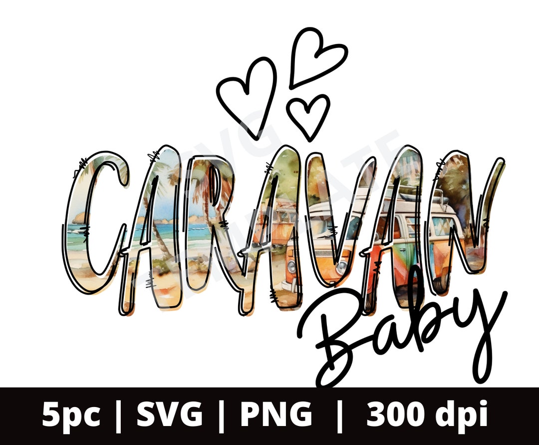 5pc Hippie Caravan Doodle SVG & PNG Bundle, Camping Cut Files, Doodle ...