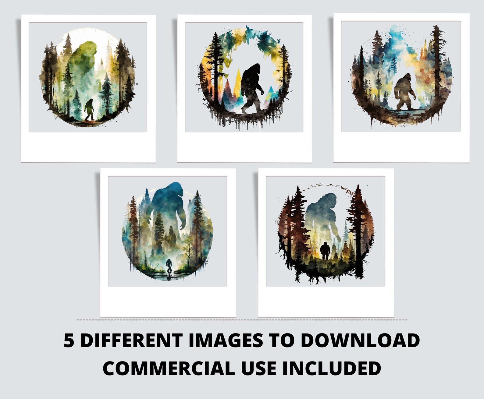 5pc Bigfoot Water Color PNG Bundle Sasquatch Yeti Hiking - Etsy
